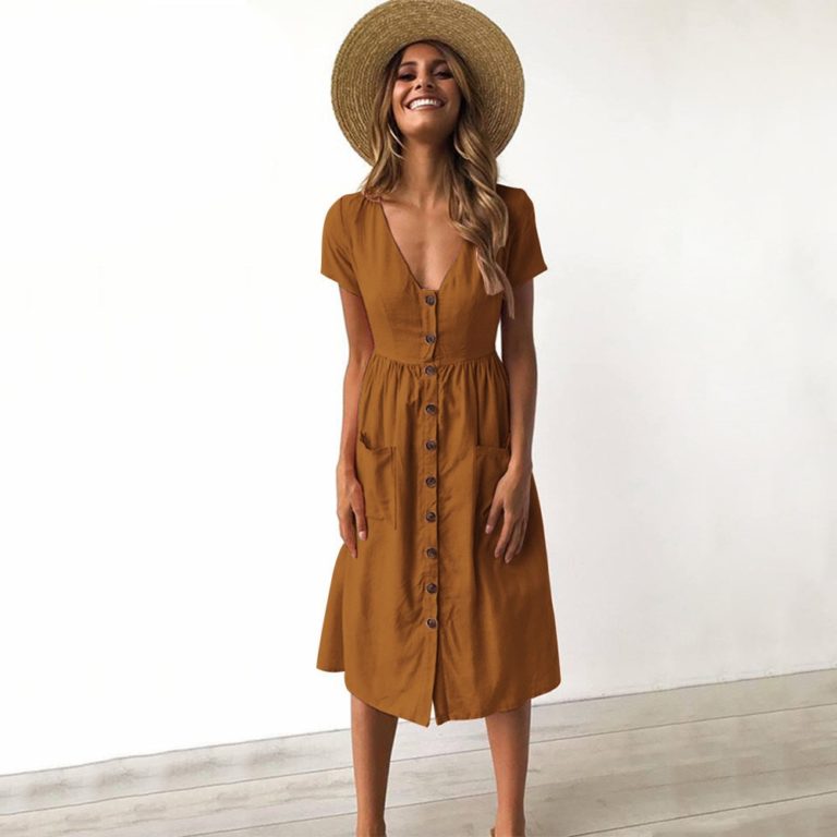 Causal Pockets Beach Cotton Dress - Bohemian Beach Boutique